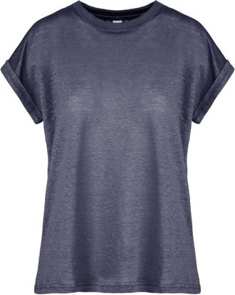 Bomboogie Femme, Tops, Bleu, Taille: 42 FR Short, Turn-Up Sleeved Crew Neck T-Shirt