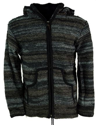 Guru Shop Unisex Strickjacke, Wolljacke, Nepaljacke Batik Schwarz - Modell 24, Herren, Wolle, Size:M