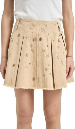 Liu Jo Femme, Jupes, Beige, Taille: 36 FR Jupe Courte avec Broderies D&eacute;coratives