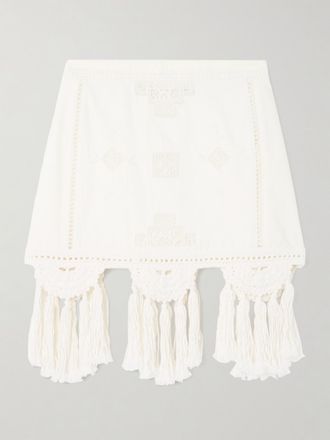 Isabel Marant Mini-jupe En Coton &Agrave; Finitions En Macram&eacute; Et &Agrave; Franges Sandra - Blanc