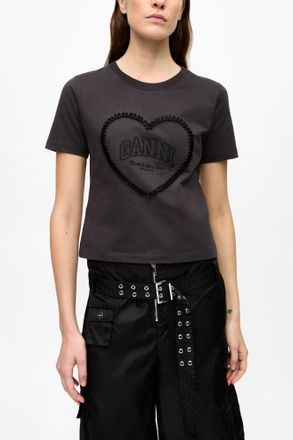 Ganni T-shirt courte noir &eacute;pais avec caur Multicolore Coton biologique - Taille XXS - Pour Femme