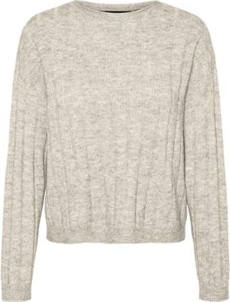 Vero Moda Vmwilla Ls Pull à col Rond GA Boo Tricot, Bouleau/détail : mélange, S Femme