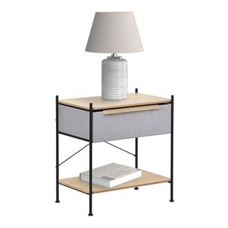 ML Design ML-Design Beistelltisch mit Schublade aus Stoff, 62x67,5x42,5 cm, Grau, Kommodenschrank mit MDF-Platten und Stahlrahmen, Nachttisch f&uuml;r Boxspringbett,