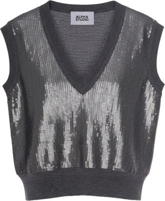 Alpha Studio pull orné de sequins à col v - Gris