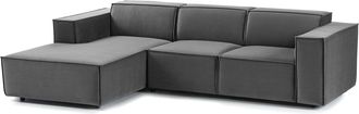 Studio Copenhagen home24 Ecksofa mit Longchair Grau/Grau Samt Shyla 260cm Longchair davorstehend links Keine Funktion Glamour