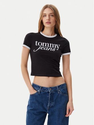 Tommy Jeans T-Shirt Script Ringer DW0DW20631 Schwarz Slim Fit