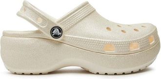 Crocs Pantoletten Classic Platform Glitter Clog W 207241 &Eacute;cru