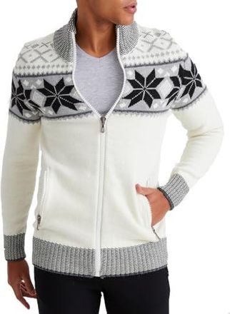 LEIF NELSON Cardigan en tricot zippé pour homme - Style norvégien - Veste dhiver avec col montant - Chaud et confortable, idéal pour lautomne et lhiver, ecru, S