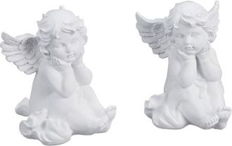 Relaxdays Grabengel 2er Set, wetterfest, frostsicher, HxBxT: 10 x 7 x 9 cm, Grabschmuck, Schutzengel, Polyresin, weiß