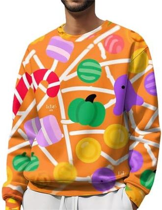 Generic Pull à col rond pour homme - Imprimé Halloween - Mignon - Décontracté et tendance - Col rond - Polyester épais - Sweat à capuche simple dhiver, Or2, X