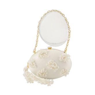 Self Portrait Satin Floral Beaded Oval Clutch - - Bags - Damen - Beige - ONE SIZE