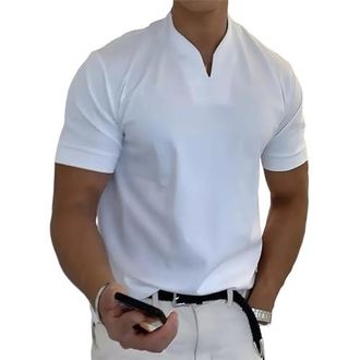 Generic T-shirt &eacute;l&eacute;gant &agrave; manches courtes pour homme 2025 avec col en V classique, blanc, 5XL