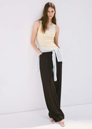 Mango Top Lyocell dentelle jaune pastel - Femme - XXS - MANGO