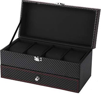 TMISHION 4 + 10 bo&icirc;te de Montre, bo&icirc;te de Rangement pour Les Montres de Voyage Organisateur de Bijoux en Fibre de Carbone Affichage de Bijoux, Fermoir en m&eacute;tal