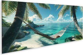 Islandburner Bild auf Leinwand Tropisches Paradies mit Hängematte und Palmen Bilder Wandbilder Poster