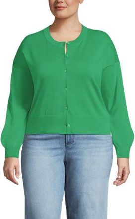 Lands End Kurzer Feinstrick-Cardigan aus Baumwolle, Damen, Gr&ouml;&szlig;e:56-58 plus, Gr&uuml;n, Baumwolle, by Lands End