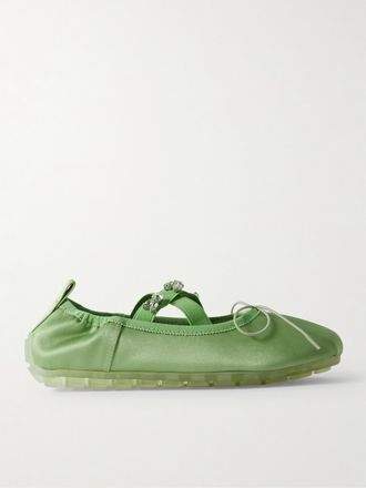 Simone Rocha Ballerines En Satin À Plis, Finitions En Gros-grain Et Cristaux - Vert