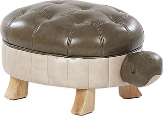 Beliani Pouf Tabouret pour Enfant en Forme de Tortue en Cuir PU Vert et Beige avec Pieds Bois Beliani