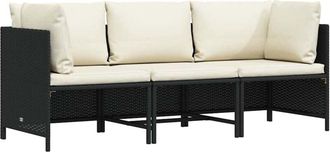 vidaXL Vidaxl - Canap&eacute; de jardin &agrave; 3 places avec coussins Noir R&eacute;sine tress&eacute;e