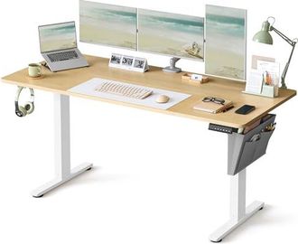 Songmics Bureau Électrique Réglable en Hauteur, 160 x 70 cm, Table Assis-Debout, Fonction Mémoire 4 Hauteurs, pour Bureau, Télétravail, Doré Chêne LSD136Y01