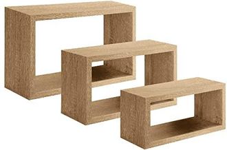 Homemania HOMSAN_117 Regal Trittico Wanddekoration, Schlafzimmer, Büro-MDF, Tabakeiche 45 x 27 x 15,5/40 x 22 x 15,5/35 x 17 x 15,5 cm