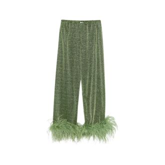 Os&eacute;ree Feather Trim Straight Leg Pant - - Trousers - Damen - Gr&uuml;n - L