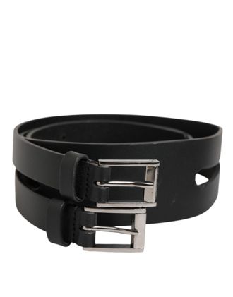 Dolce & Gabbana Mens Black Double Strap Leather Silver Buckle Belt 100lf