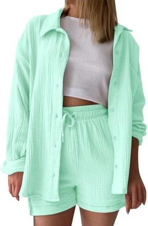 Generic Chemisier long en mousseline pour femme - Chemisier long surdimensionn&eacute; - L&eacute;ger et a&eacute;r&eacute; - Couleur unie - Chemise en coton et lin - Chemise &eacute;l&eacute;gante &agrave; 