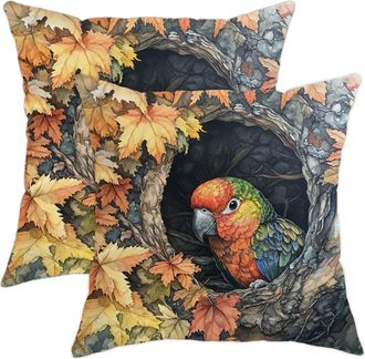 Generic Herbstpapagei Dekokissen Modern Sofakissen Weich Kissenbez&uuml;ge F&uuml;r Hotel Bett Heimdekoration 45X45Cm 2Er Set