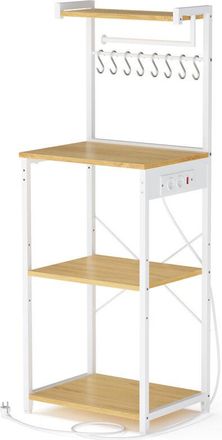 Vasagle Meuble de Rangement Cuisine avec &Eacute;tag&egrave;re R&eacute;glable, 8 Crochets, Bar &agrave; Caf&eacute;, 4 Niveaux, Blanc et Ch&ecirc;ne