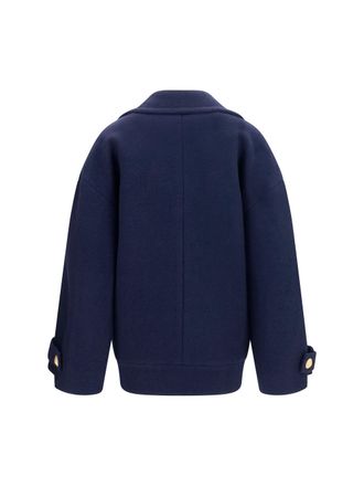 Balmain Womens Double-Breasted Wool Coat With Buttons Marine Merino Ovis Aries