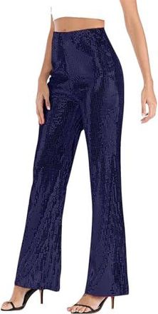 Generic Pantalon &eacute;vas&eacute; ample &agrave; paillettes pour femme avec doublure de couleur unie, bleu, XL