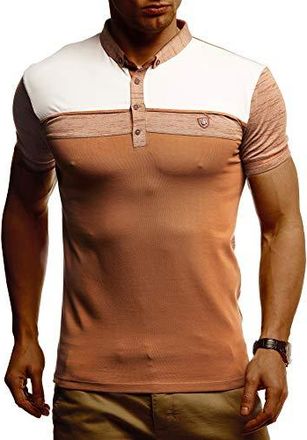 LEIF NELSON LN1420 - T-shirt &agrave; col polo pour homme - Basique pour l&eacute;t&eacute; - Coupe ajust&eacute;e - Manches courtes - En coton - Noir/blanc, Camel Melange., XXL