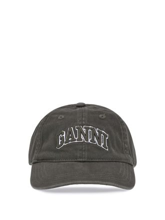 Ganni A6899 Embroidered Logo Cotton Baseball Cap - Gray