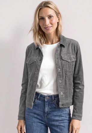 Street One Cordjacke STREET ONE, Damen, Gr. 34, grau (eclipse grau), Cord, 98% Baumwolle, 2% Elasthan, unifarben, regular fit normal, ohne Ausschnitt, B&uuml;ndchen, 