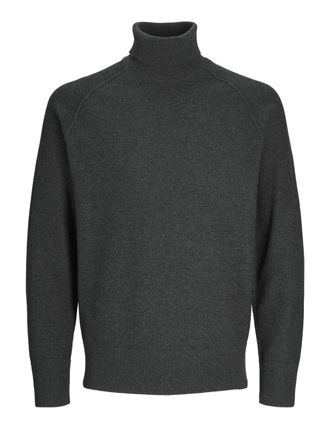 Jack & Jones JACK&JONES Herren JCOMASON Knit ROLL Neck Strickpullover, Dark Grey Melange/Detail:Cyclo 102, Medium