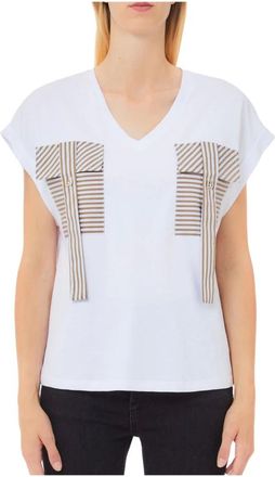Liu Jo Femme, Tops, Blanc, Taille: 38 FR T-shirt Mode Blanc/Gris avec Bleu
