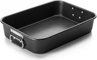 Ibili Roasting pan with Folding Handles 40x28x6,8 cm, Metal, Black/Silver, 40 x 28 x 6.8 cm