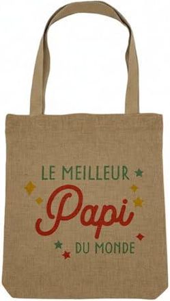 Fabulous Sac Shopping Tote Bag Aspect Lin - Le Meilleur Papi du Monde Grand P&egrave;re Famille - Sac de Courses Toile Epaisse 360g Beige Naturel Cabas Port&eacute; Epaule S