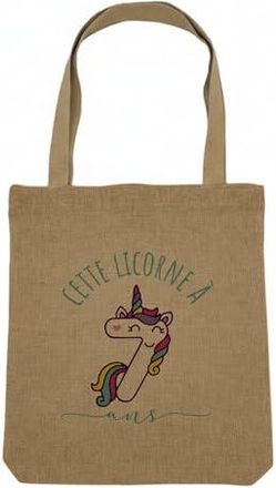 Fabulous Sac Shopping Tote Bag Aspect Lin - Cette Licorne &Agrave; 7 Ans Anniversaire Celebration Enfant Cadeau - Sac de Courses Toile Epaisse 360g Beige Naturel Caba