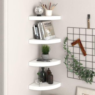 vidaXL Tag&egrave;res dangle flottantes 4pcs Blanc brillant 25x25x3,8cm mdf