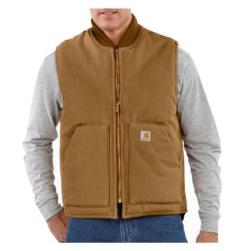 Carhartt Work in Progress Herren, Lockere, isolierte Weste aus festem Segelleinen mit geripptem Kragen, Carhartt Braun, XXL