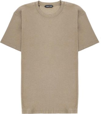 Tom Ford Homme, Tops, Vert, Taille: 2XL Lyocell Cotton SS Crew Neck