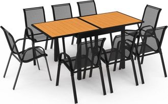 IDMarket Salon de jardin POLY extensible table 90-180 CM et 8 chaises bois et noir