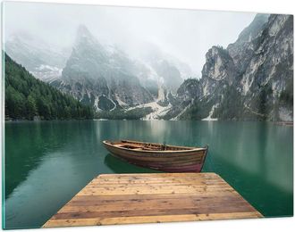Arttor Wandbilder Dekoration Wohnzimmer Berge See Boot Bilder auf Glas 120x80cm Glasbild Schlafzimmer Küche Deko Wand Kunstdruck Art Groß XXL Wanddeko Bild i