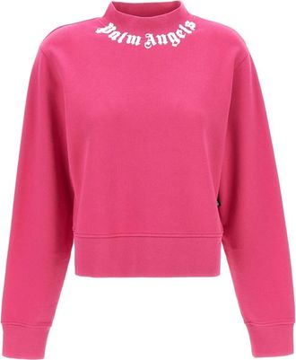 Palm Angels Femme, Sweatshirts et sweats &agrave; capuche, Rose, Taille: 38 FR Neck Logo Crew SweaT-shirt