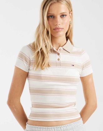 Tommy Jeans Polo c&ocirc;tel&eacute; ajust&eacute; &agrave; rayures - Beige-Neutre