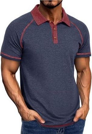 Generic Polos d&eacute;t&eacute; pour homme - Col montant - Polo &agrave; manches courtes - Tendance - D&eacute;contract&eacute; - Style vintage - Couleur unie - Boutons - V&ecirc;tements de printemp
