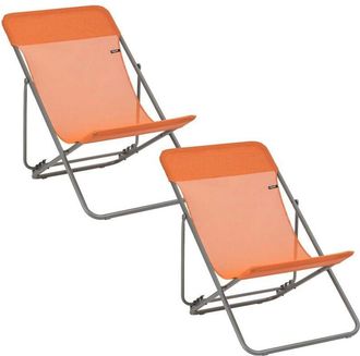 Lafuma Mobilier Lot De 2 Transats Jardin Pliants Multi-positions - Maxi Transat - Batyline Iso - Orange Clementine - Lafuma Mobilier