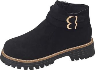 Generic Bottines pour femme - Coupe large - Style d&eacute;contract&eacute; - Semelle &eacute;paisse - Boucle - Fermeture &eacute;clair lat&eacute;rale - Antid&eacute;rapantes - Confortables - Noir et